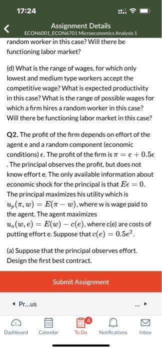 Solved Q1. Consider the adverse selection model, where the | Chegg.com