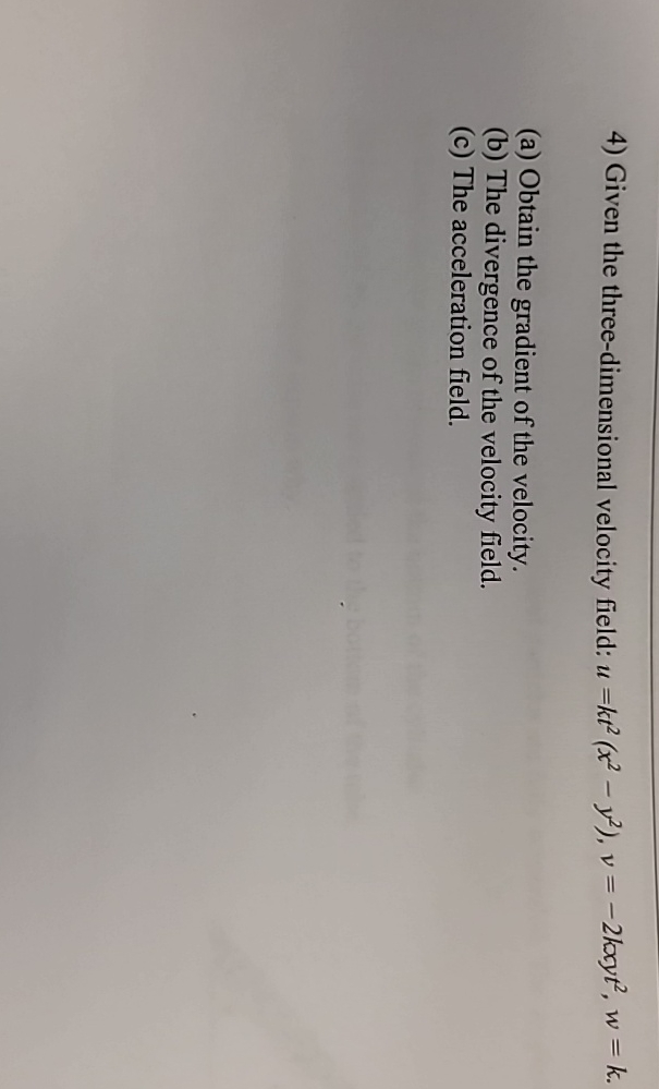 Given the three-dimensional velocity field: | Chegg.com