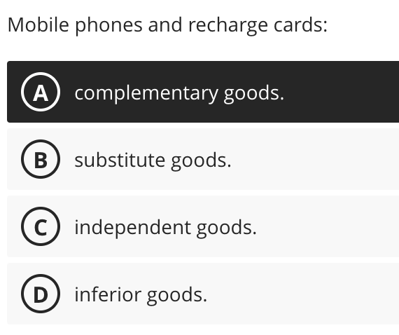 Solved Mobile phones and recharge cards:(A) ﻿complementary | Chegg.com