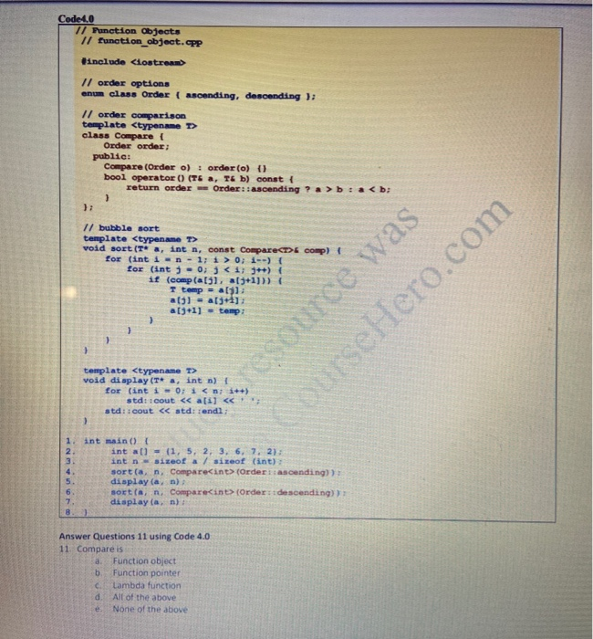 Solved Code4.0 // Punction Objects // function object. CPP | Chegg.com