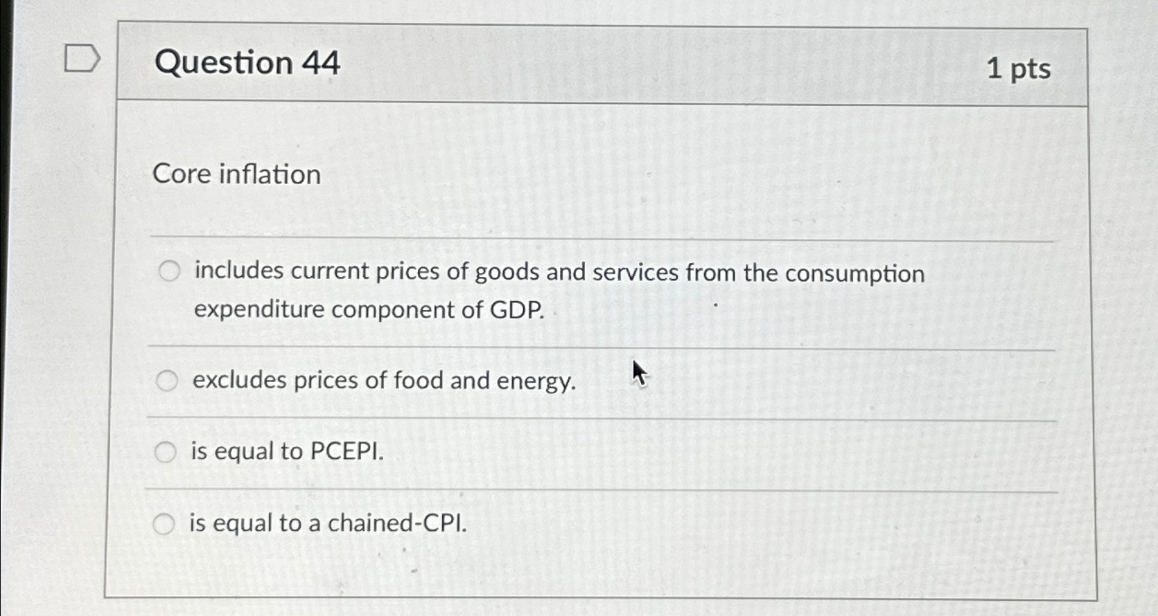 Solved Question 441ptsCore inflationincludes current prices | Chegg.com