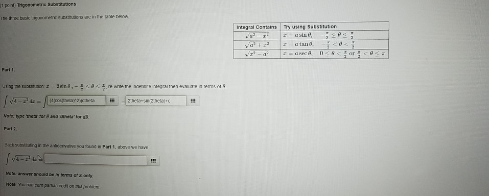 Solved 1 Point Trigonometric Substitutions The Three Basic