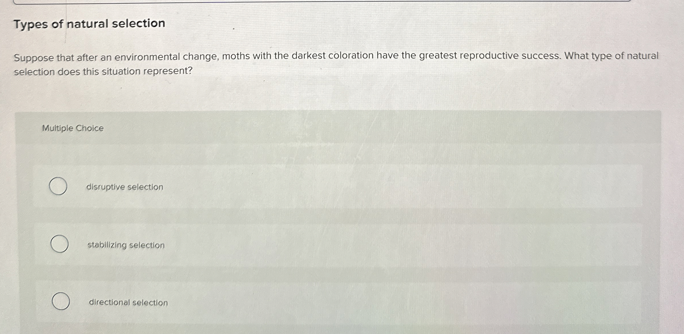 Solved Types of natural selectionSuppose that after an | Chegg.com