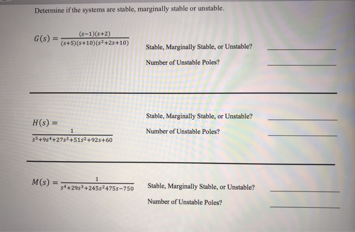 Solved Determine if the systems are stable, marginally | Chegg.com