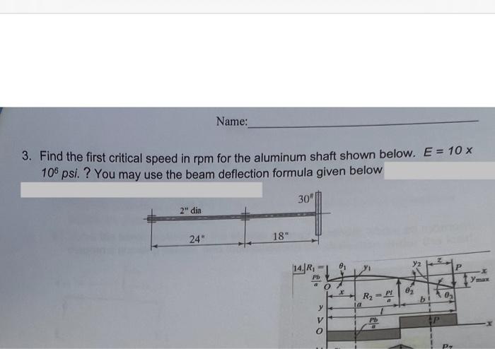 Solved 3. Find the first critical speed in rpm for the | Chegg.com