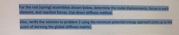 Solved For the rod (spring) assemblies shown below, | Chegg.com