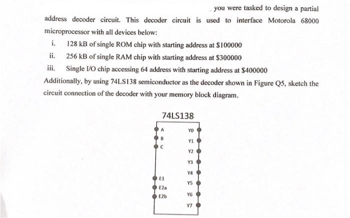 Solved you were tasked to design a partial address decoder | Chegg.com