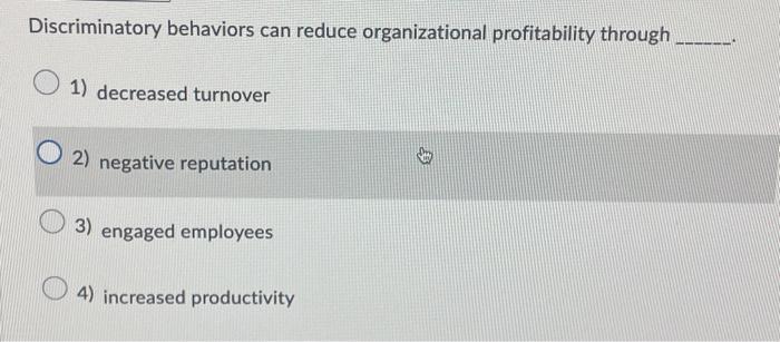 Solved Discriminatory behaviors can reduce organizational | Chegg.com