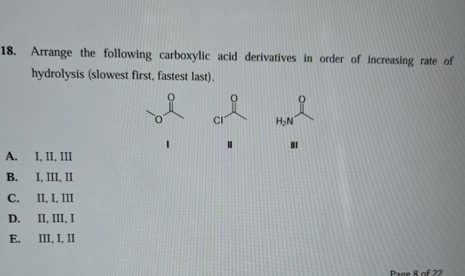 Solved Arrange the following carboxylic acid derivatives in | Chegg.com