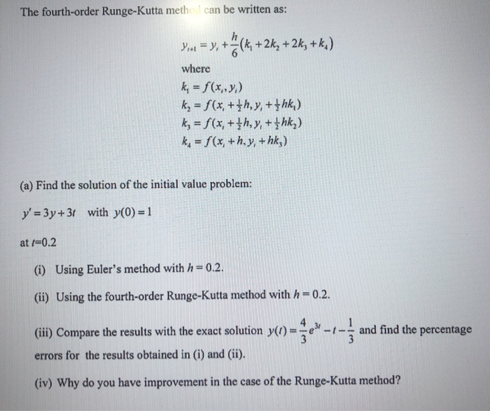 Solved The fourth-order Runge-Kutta method can be written | Chegg.com