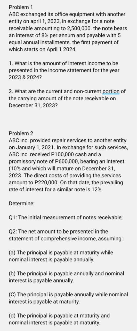 Solved Problem 1ABC exchanged its office equipment with | Chegg.com