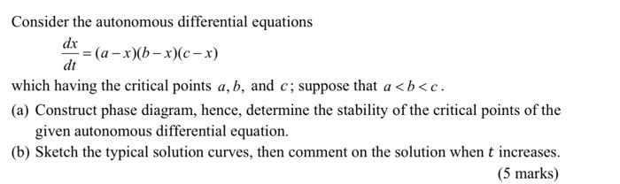 Solved Consider the autonomous differential equations | Chegg.com