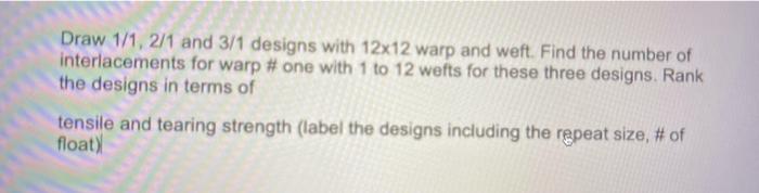 Draw 1/1, 2/1 and 3/1 designs with 12x12 warp and | Chegg.com