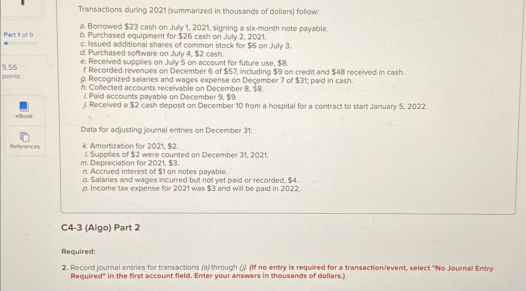 Solved Transactions during 2021 (summarized in thousands of | Chegg.com