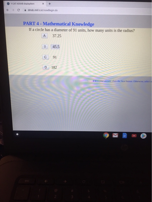 Solved CAT-ASVAB displaytter X + c d mdc.mil/cat/nowBegindo | Chegg.com