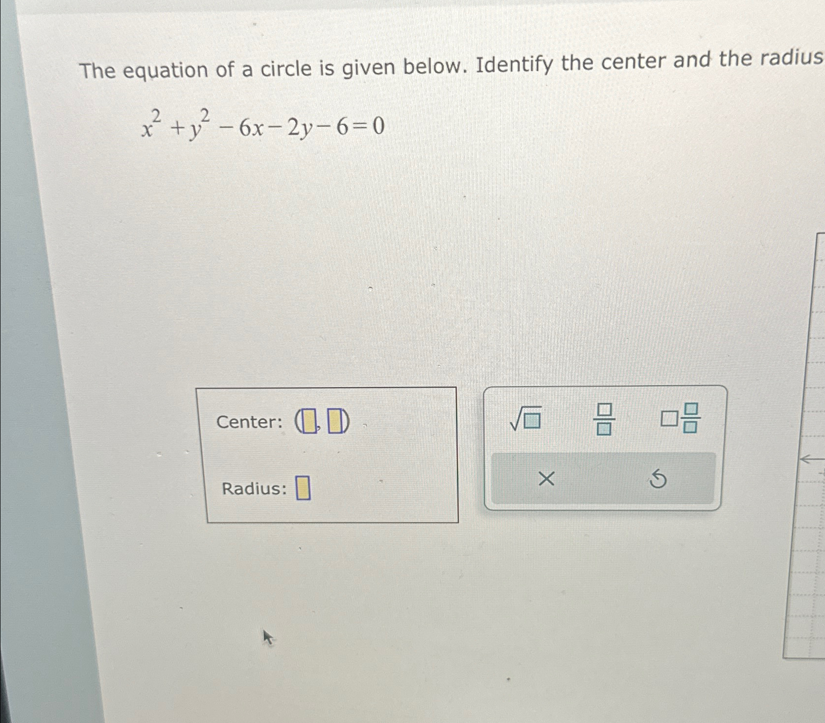 Solved The equation of a circle is given below. Identify the | Chegg.com