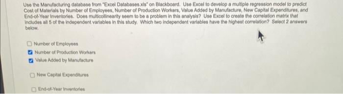 Solved Use the Manulacturing database from "Excel Databases | Chegg.com