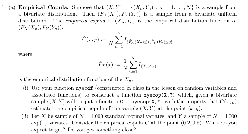 Solved (a) ﻿Empirical Copula: Suppose that | Chegg.com