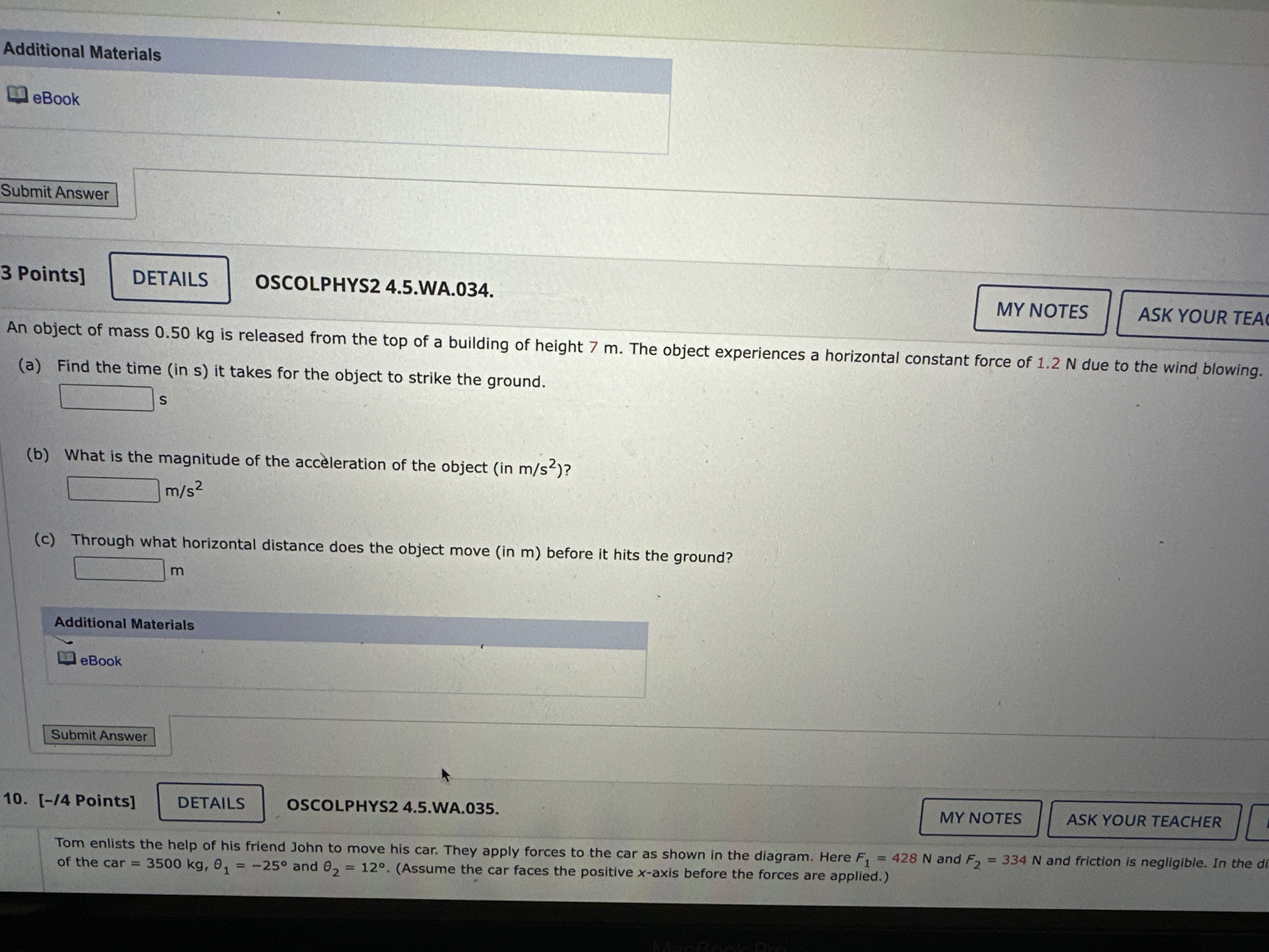 Solved An object of mass 0.50kg ﻿is released from the top of | Chegg.com