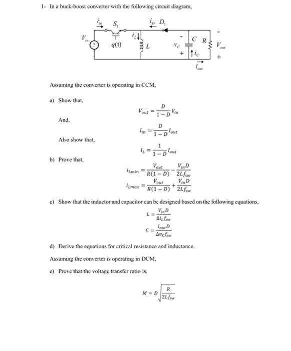 Solved 1- In a buck-boost converter with the following | Chegg.com