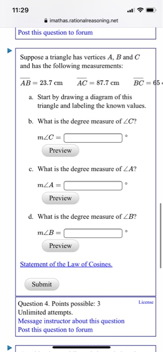 Solved Suppose a triangle has vertices A, B, and C and has | Chegg.com