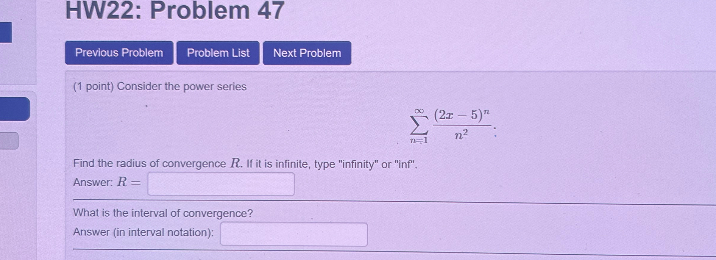 Solved HW22: Problem 47 (1 ﻿point) ﻿Consider the power | Chegg.com
