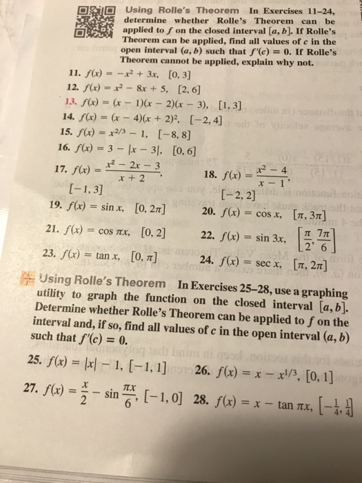 Solved D& D Using Rolle's Theorem In Exercises 11-24, | Chegg.com