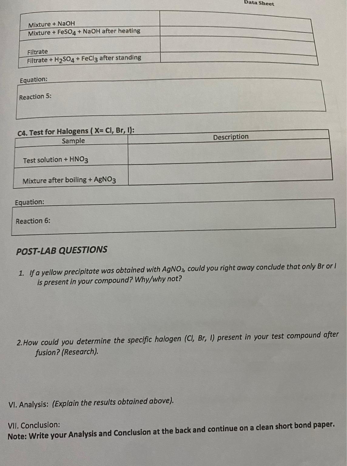 Solved Data Sheet\table[[Mixture +NaOH,],[Mixture | Chegg.com