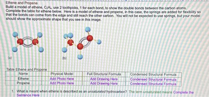 Solved Ethene and Propene Build a model of ethene, C2H4, use | Chegg.com