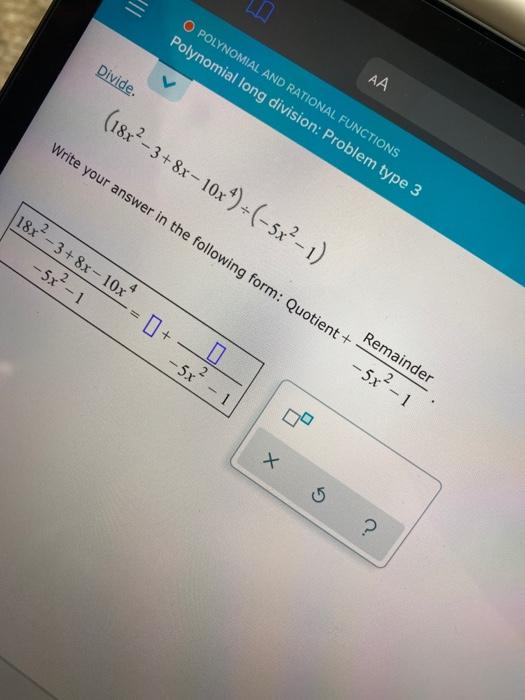 Solved = O POLYNOMIAL AND RATIONAL FUNCTIONS Polynomial long | Chegg.com