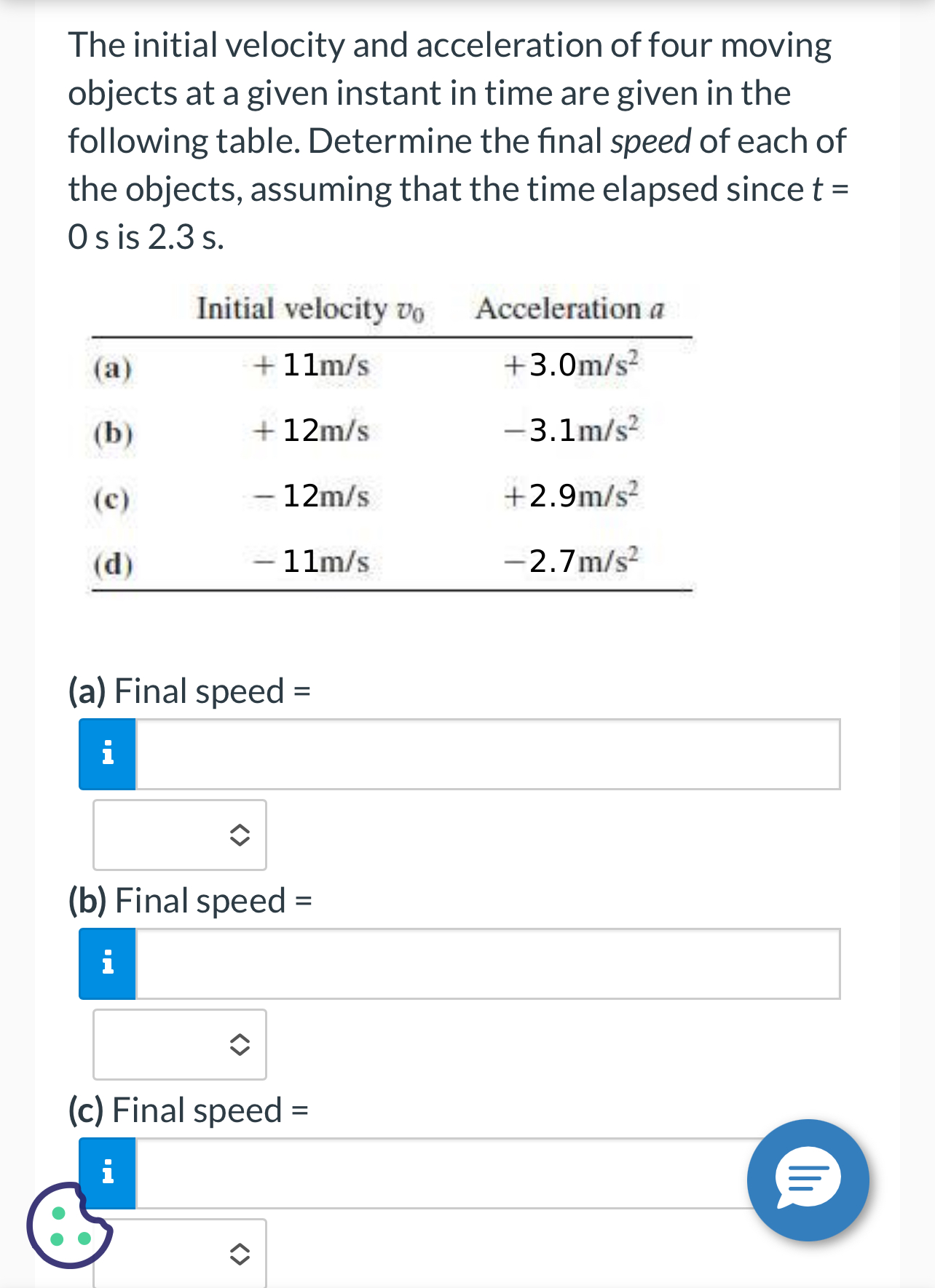 Solved The Initial Velocity And Acceleration Of Four