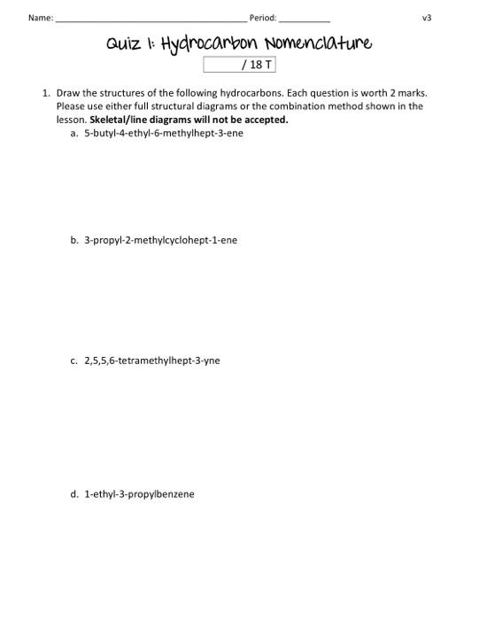 Solved Name: _Period: v3 Quiz 1: Hydrocarbon Nomenclature 1. | Chegg.com
