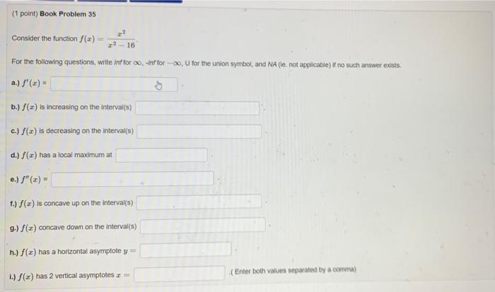 Solved (1 point) Book Problem 35 2 Consider the function | Chegg.com