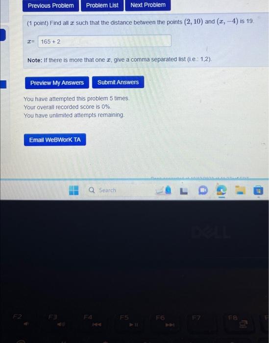 Solved (1 point) Find all x such that the distance between | Chegg.com