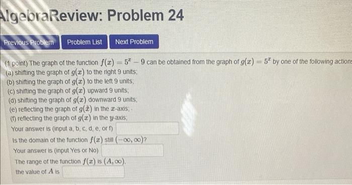 Solved 1 Point The Graph Of The Function F X 5x−9 Can Be