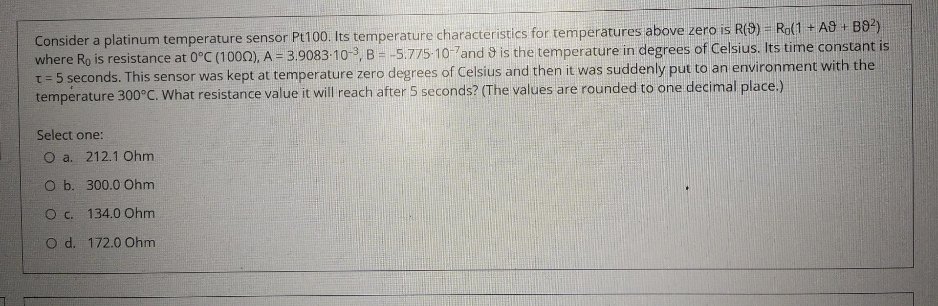 Solved Consider a platinum temperature sensor Pt100. Its | Chegg.com