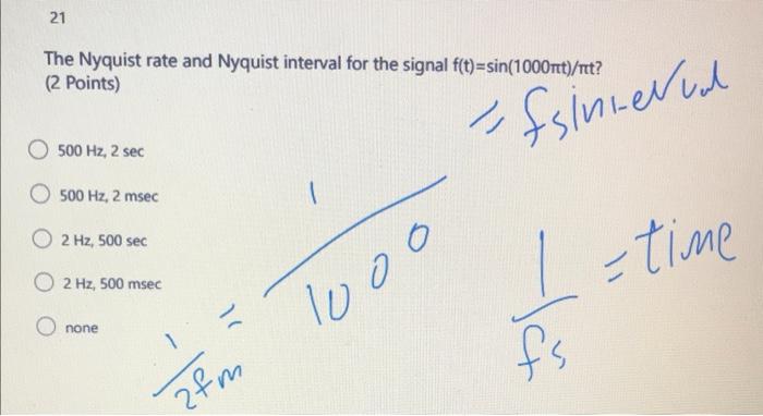 Solved 21 The Nyquist rate and Nyquist interval for the | Chegg.com