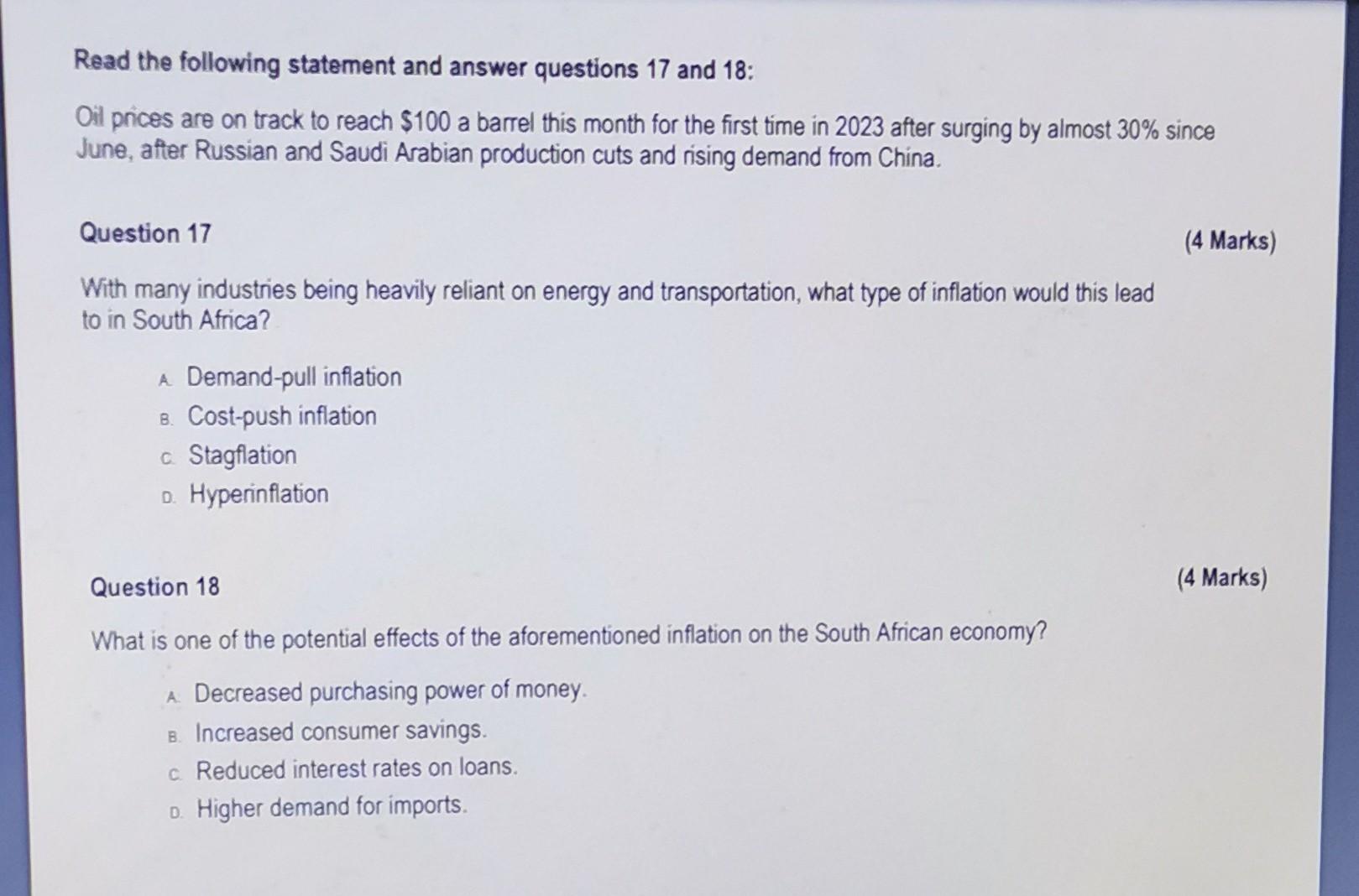 Solved Read the following statement and answer questions 17 | Chegg.com
