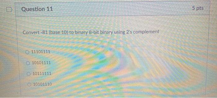 Solved Question 11 5 pts Convert -81 (base 10) to binary | Chegg.com
