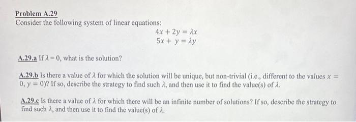Solved Problem A.29 Consider the following system of linear | Chegg.com
