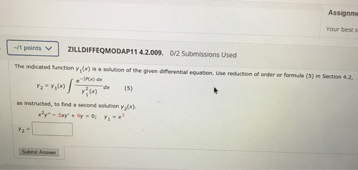 Solved Assignmt Your best s - 1 points v ZILLDIFFEQMODAP11 | Chegg.com