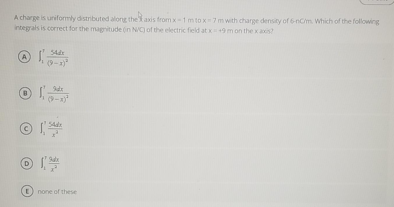 Solved A charge is uniformly distributed along the x ﻿axis | Chegg.com