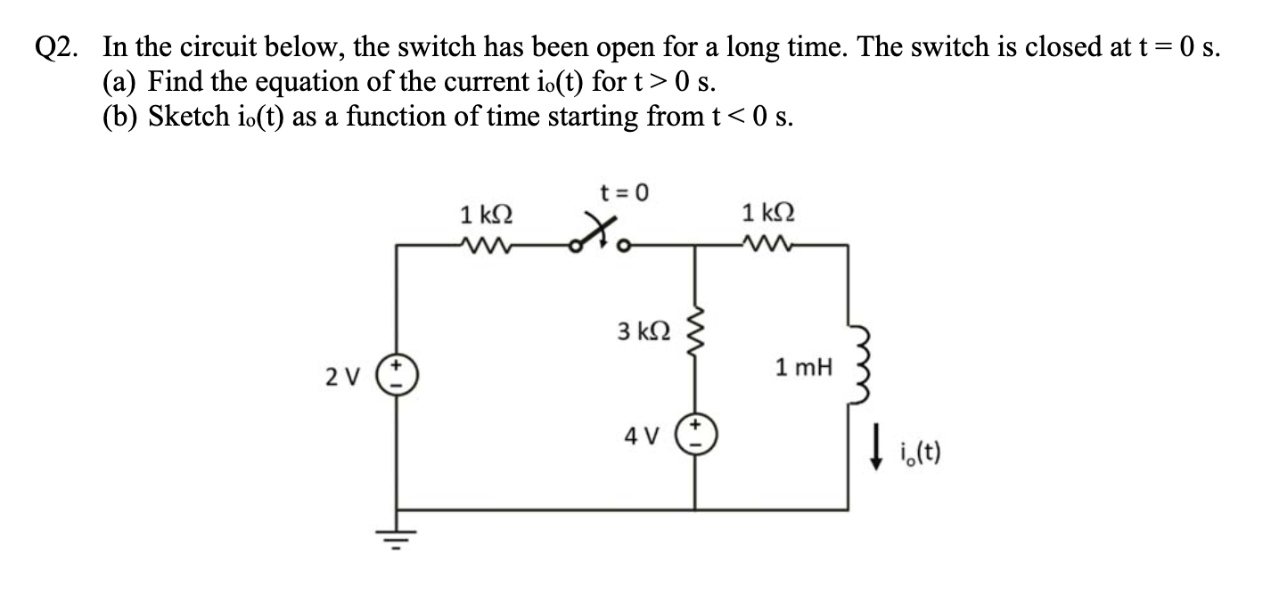 Solved Q2. ﻿In the circuit below, the switch has been open | Chegg.com
