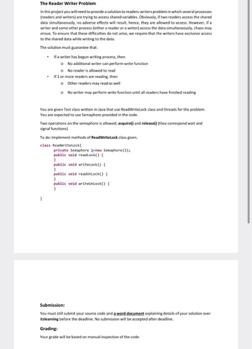 Solved The Reader Writer Problem In this project you will | Chegg.com