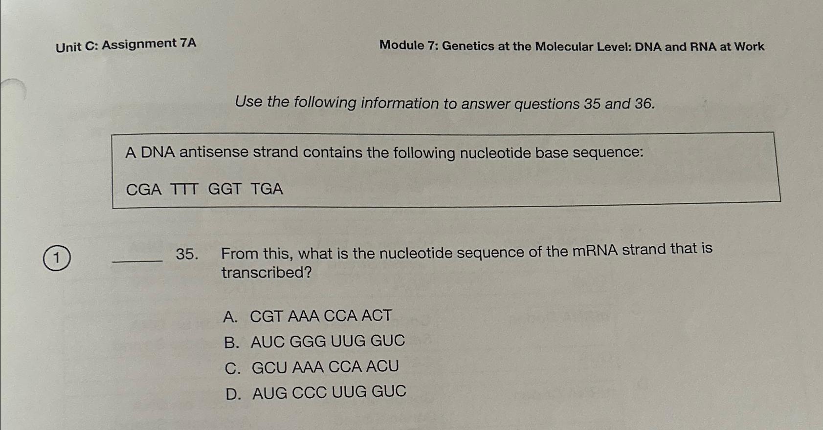 Solved Unit C: Assignment 7AModule 7: Genetics at the | Chegg.com