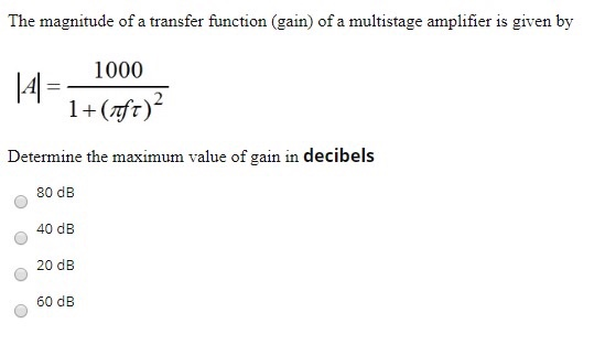 Solved The magnitude of a transfer function (gain) of a | Chegg.com
