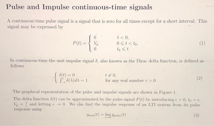 Solved Pulse and Impulse continuous-time signals A | Chegg.com