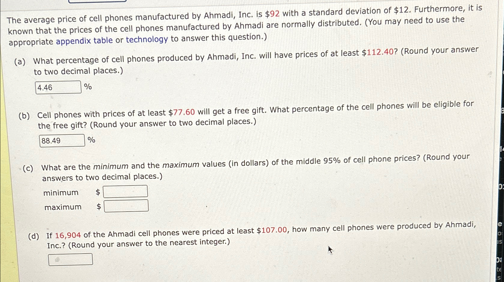 Solved The average price of cell phones manufactured by | Chegg.com