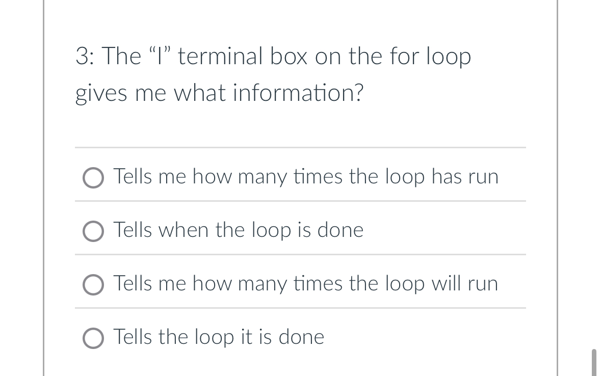 3: The "I" terminal box on the for loop gives me what | Chegg.com