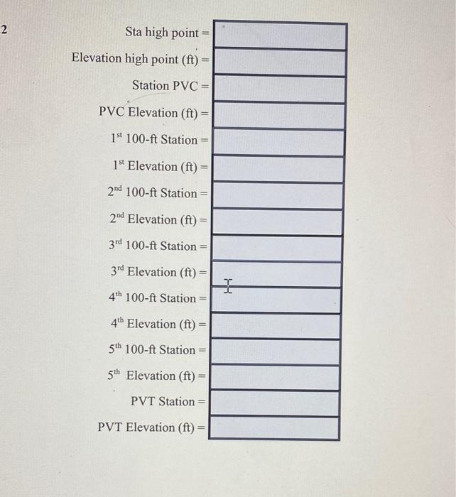 Solved 2 Sta high point Elevation high point (ft) Station | Chegg.com